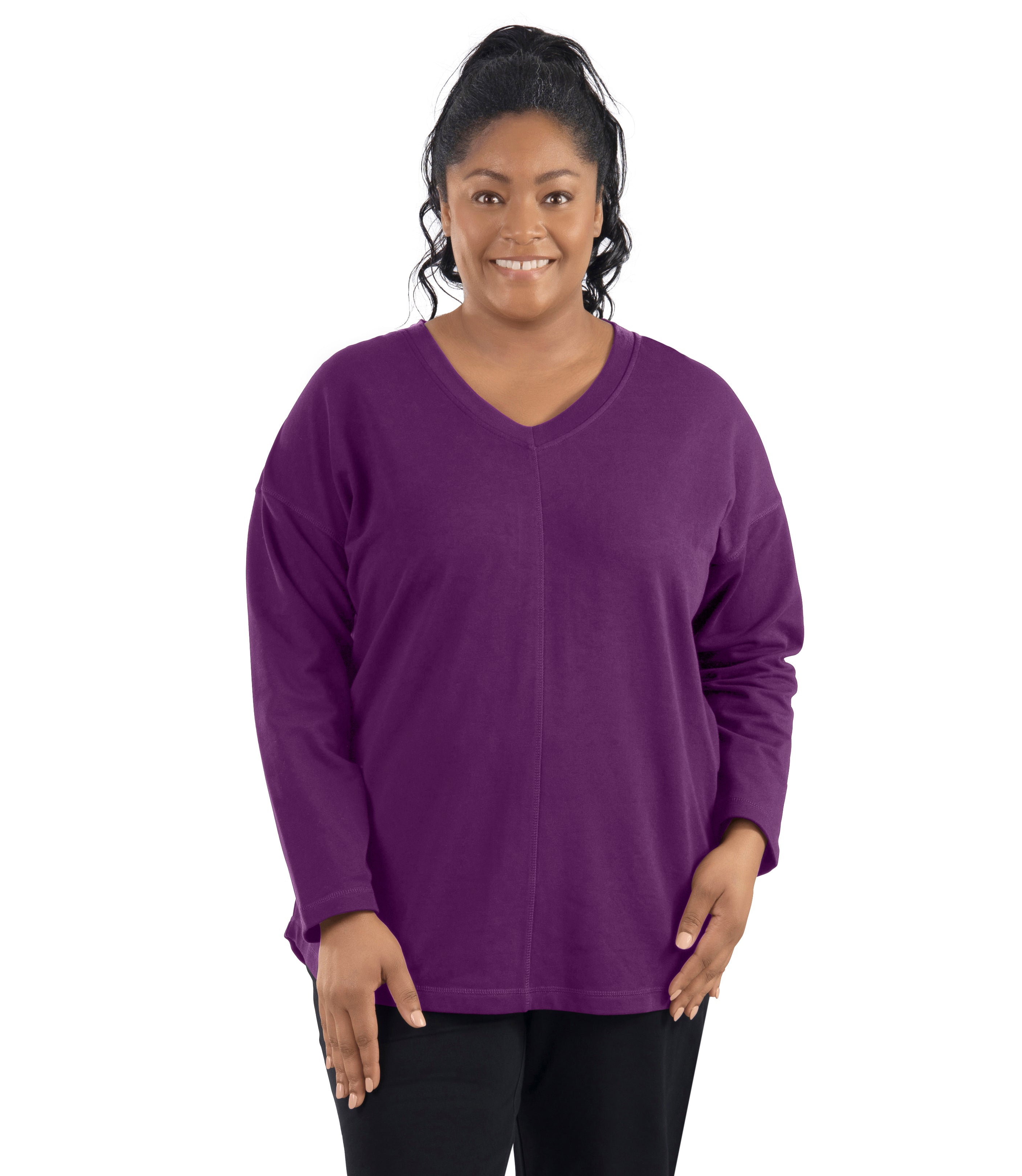 MaVie Cotton Drop Shoulder Long Sleeve Top Classic Colors | JunoActive ...