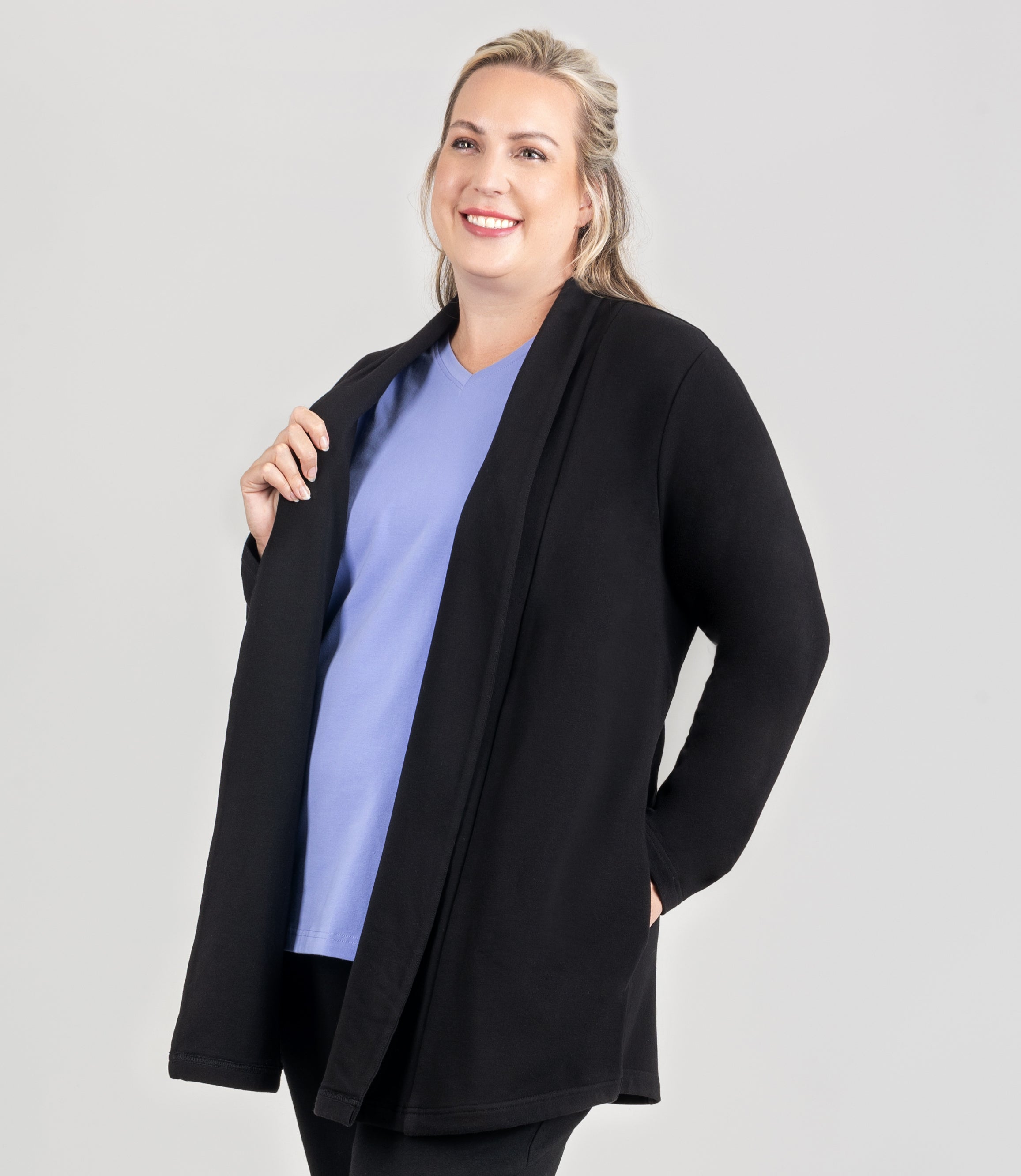 MaVie Long Cotton Wrap Jacket Basic Colors | JunoActive Plus Size Women ...